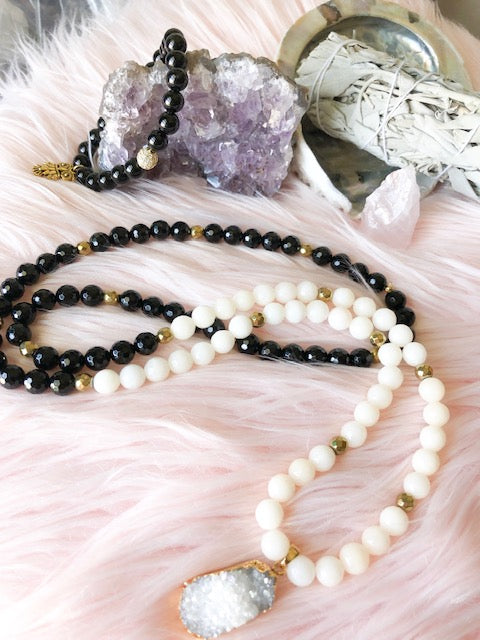 Onyx and Moonstone Mala and Matching Onyx Bracelet Set – luna rose jewelry1